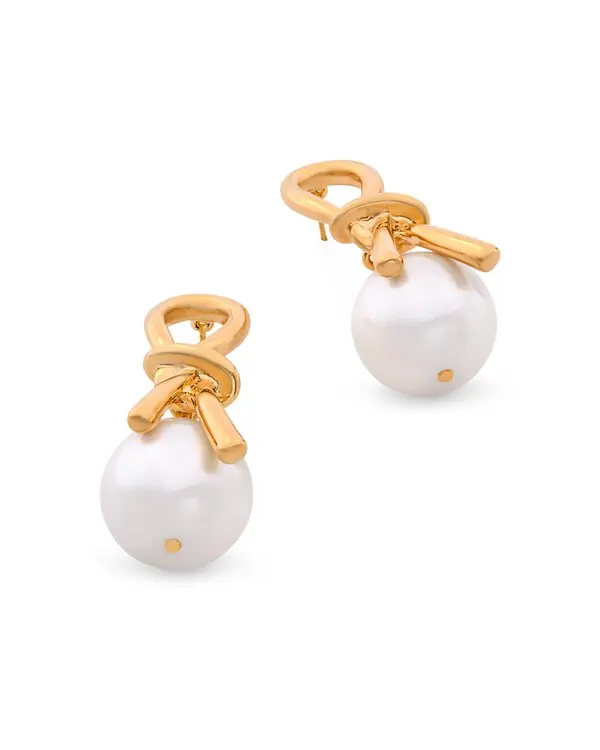 Aqua Knot And Imitation Pearl Earrings - Gold