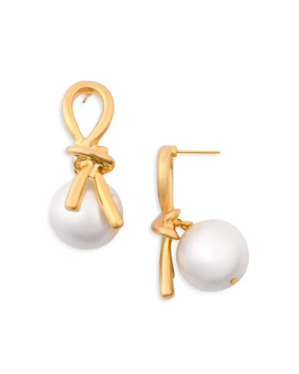 Aqua Knot And Imitation Pearl Earrings