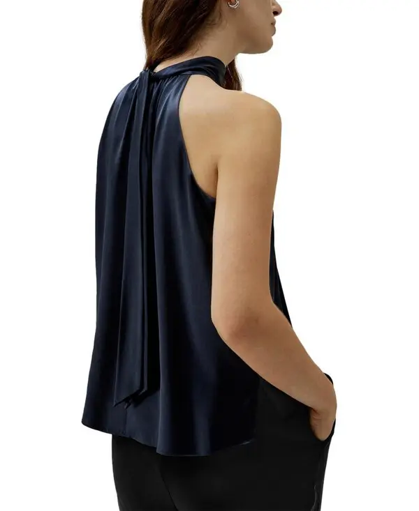 Lilysilk Minimalistic Allure Silk Halter Top - Navy Blue