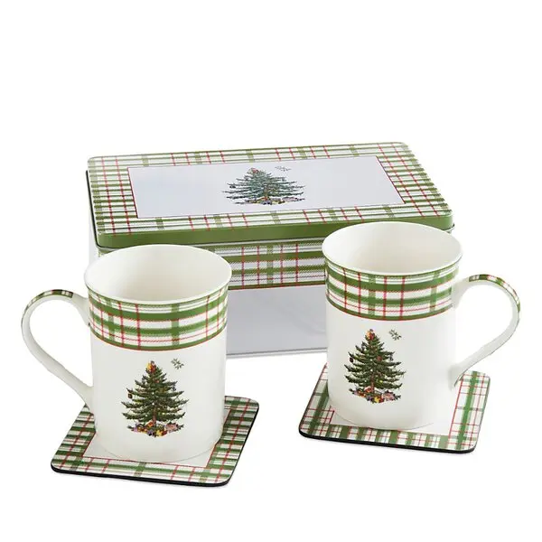 SPODE 5 Piece Christmas Tree Mug & Coaster Set