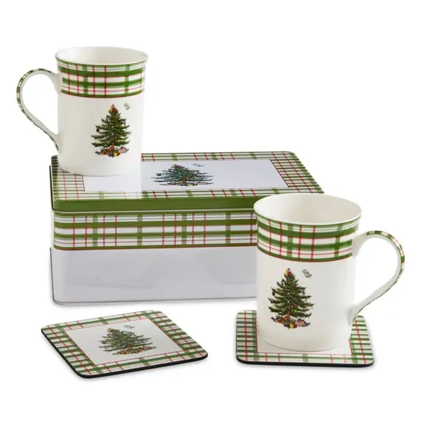 SPODE 5 Piece Christmas Tree Mug & Coaster Set