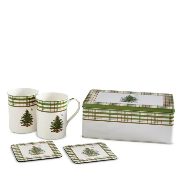 SPODE 5 Piece Christmas Tree Mug & Coaster Set