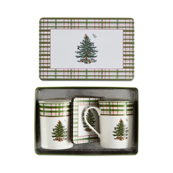 SPODE 5 Piece Christmas Tree Mug & Coaster Set