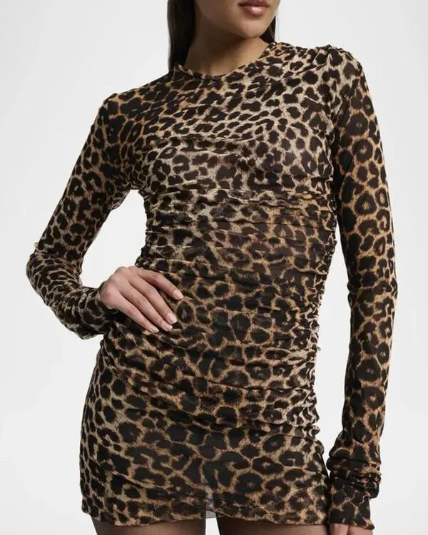 Saint Laurent Print Ruched Mini Dress - Leopard
