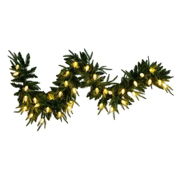 NEARLY NATURAL Pre-lit Artificial Luxembourg Pine 6' Christmas Garland With Multicolored Traditional Bulb Led Lights - Green