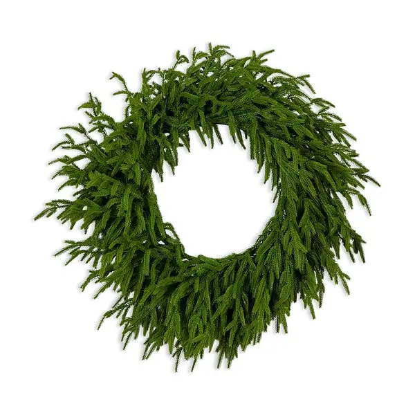 NEARLY NATURAL Pre-lit Artificial Real Touch Norfolk Island Pine Wreath With Warm White Led Lights And Natural Look - Green