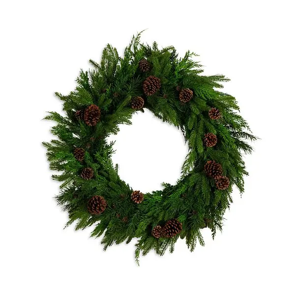 NEARLY NATURAL Artificial Norfolk Mixed Pine 30 Wreath With Pinecones - Green
