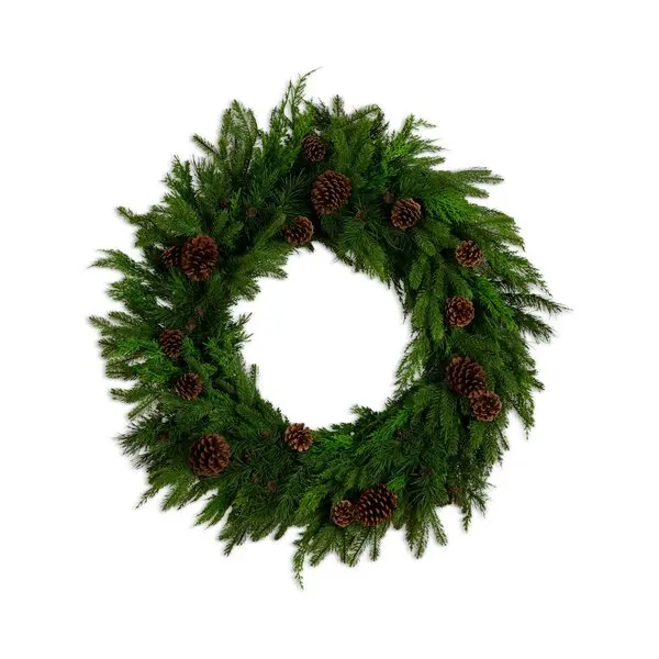 NEARLY NATURAL Artificial Norfolk Mixed Pine 30 Wreath With Pinecones