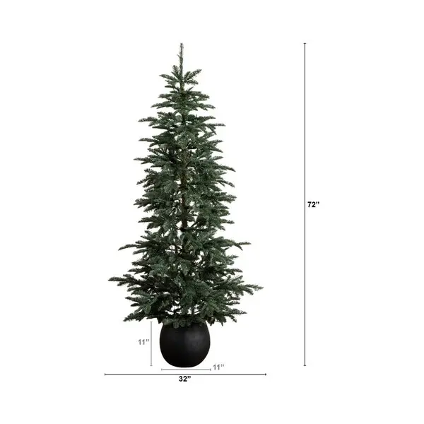 NEARLY NATURAL Pre-lit Artificial Pine 6' Christmas Tree In Round Planter With Warm White Led Lights