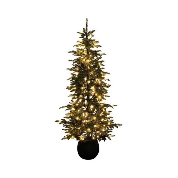NEARLY NATURAL Pre-lit Artificial Pine 6' Christmas Tree In Round Planter With Warm White Led Lights