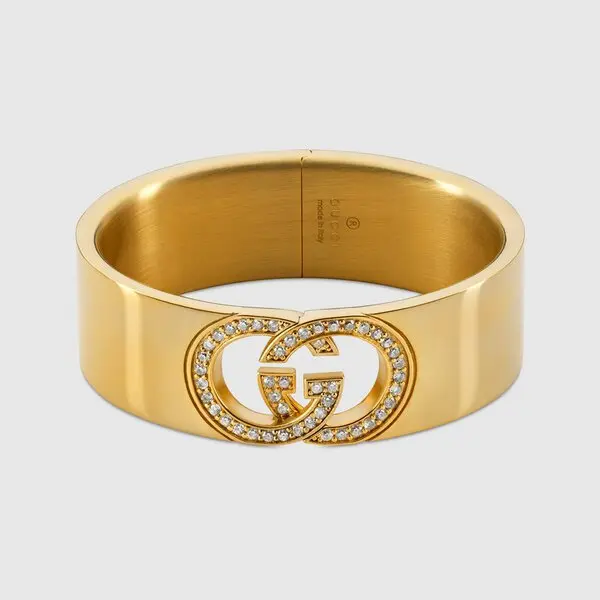 Gucci Interlocking G Crystal Cuff Bracelet - Gold-toned Metal