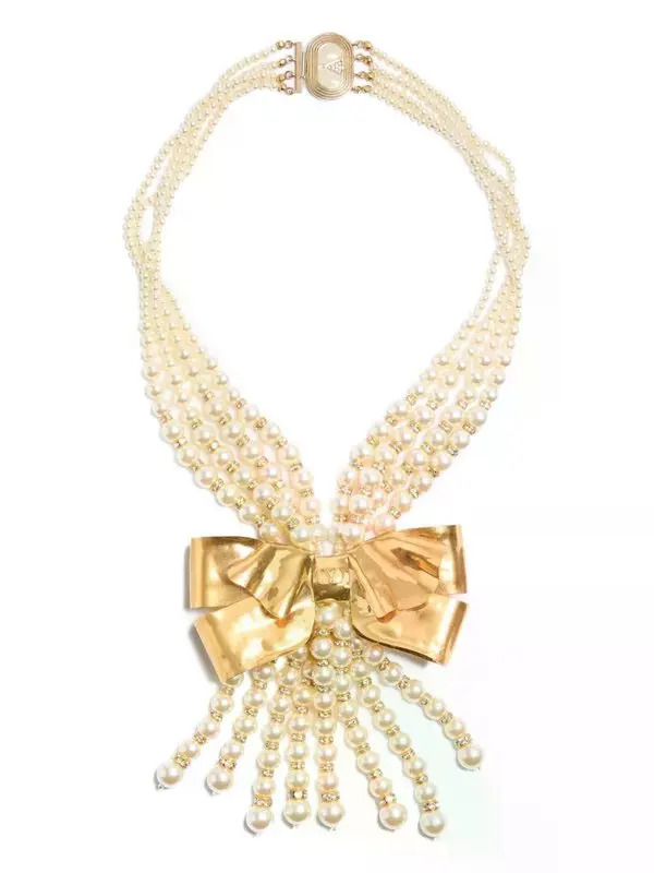 Valentino Garavani Bow-pendant Pearl Necklace - Gold