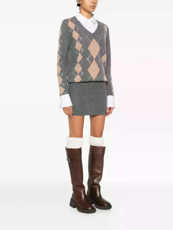 Retrofete Ornella Argyle-pattern Embellished Mini Dress - Grey