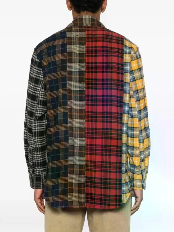SONG FOR THE MUTE Color-block Check Shirt - Brown