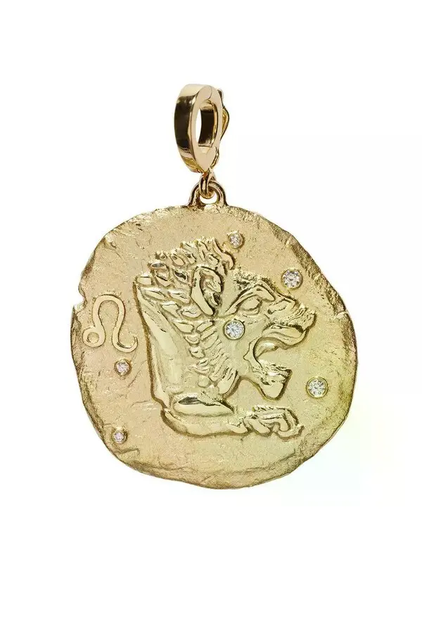 AZLEE 18k Yellow Leo Diamond Coin Charm - Gold