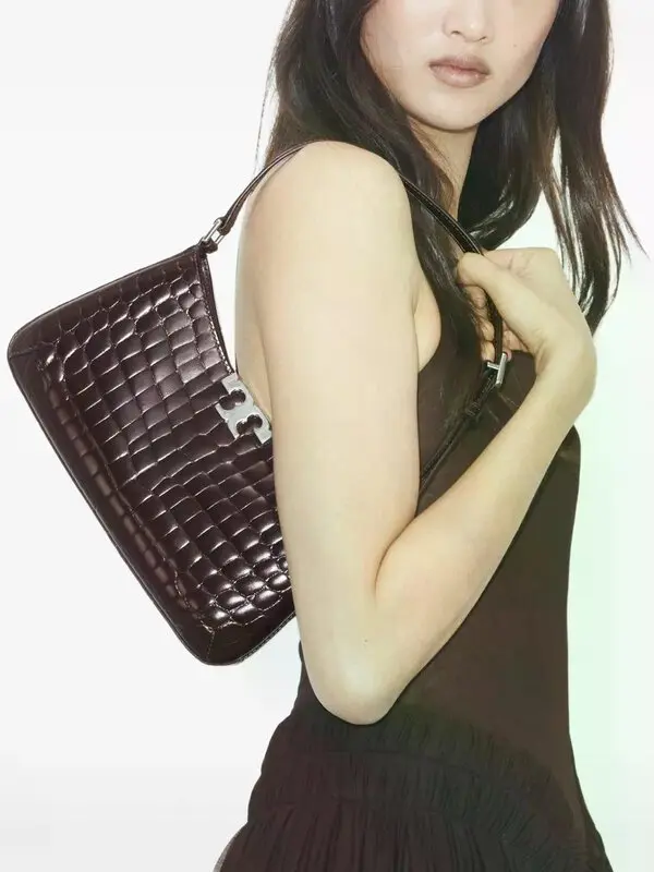 Tory Burch Eleanor Croc-embossed Shoulder Bag - Brown