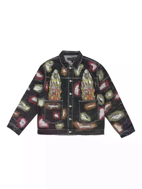 WHO DECIDES WAR BY EV BRAVADO Embroidery Trucker Jacket