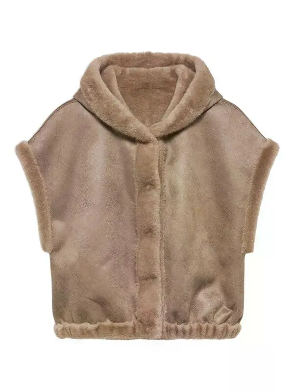 STUDIO AR Hooded Faux-fur Gilet - Neutrals