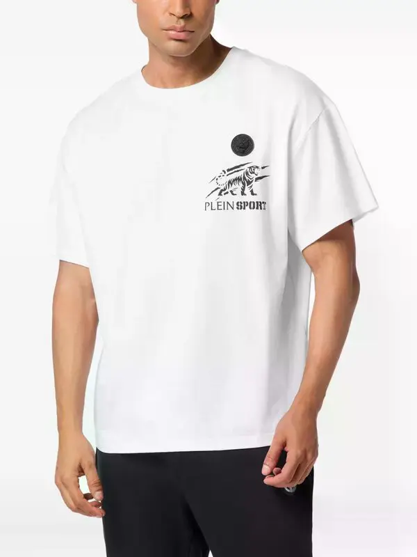 PLEIN SPORT Tiger-print Crew-neck T-shirt - White