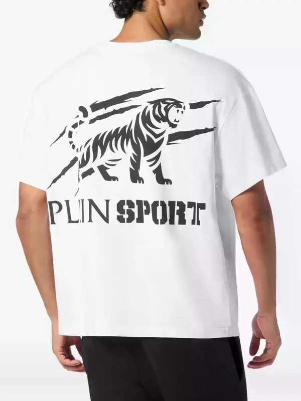 PLEIN SPORT Tiger-print Crew-neck T-shirt - White