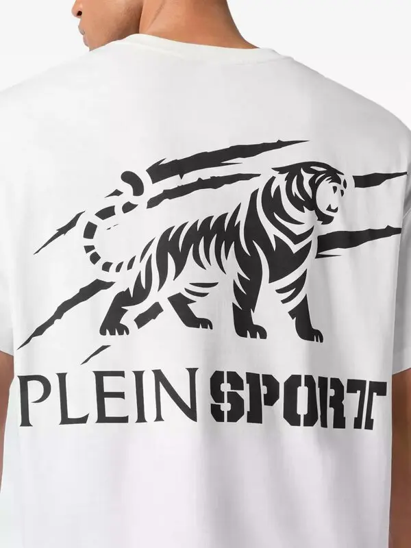 PLEIN SPORT Tiger-print Crew-neck T-shirt - White