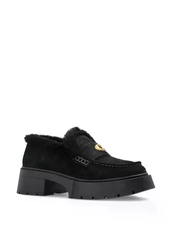 COACH Shearling Logo Loafers - Black
