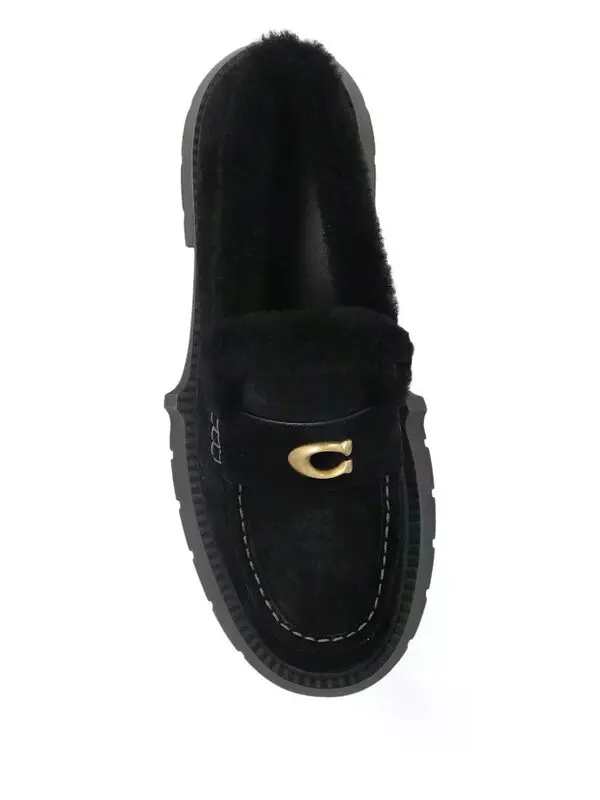 COACH Shearling Logo Loafers - Black