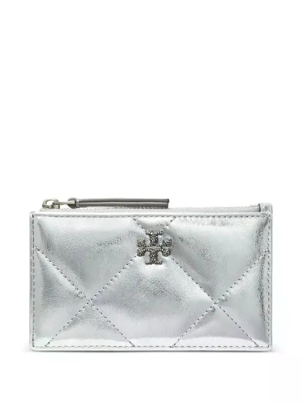 Tory Burch Kira Diamond-quilted Zip-up Card Case - Silver