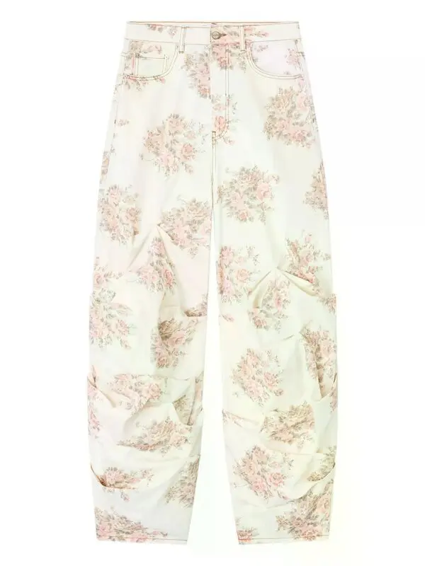 GANNI Floral-print Gathered Jeans