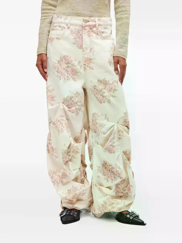 GANNI Floral-print Gathered Jeans