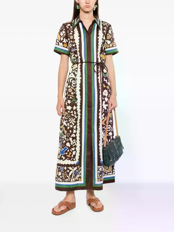 ALEMAIS Maroc Dress Printed Maxi Shirt Dress With Collar And Belt - Brown