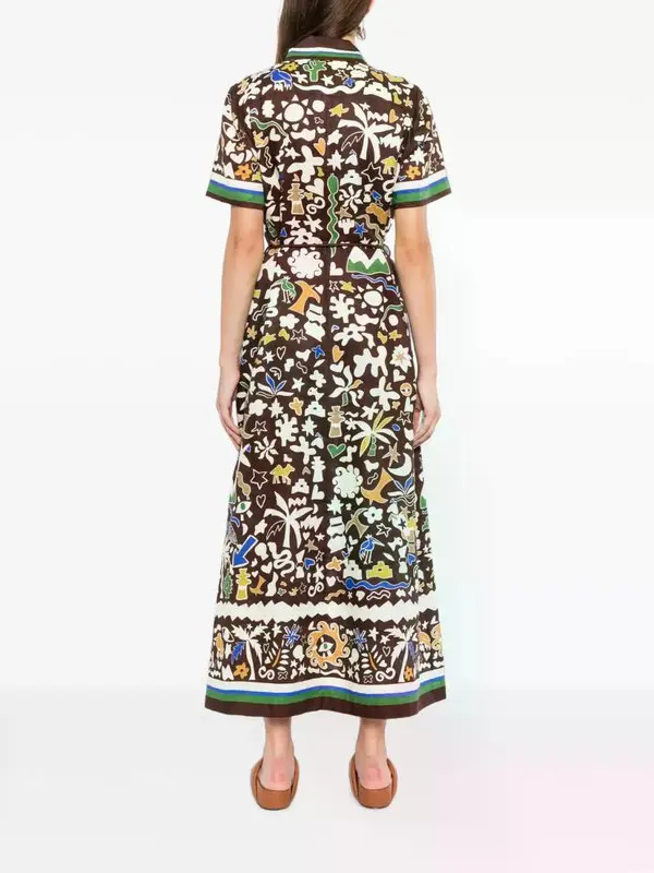 ALEMAIS Maroc Dress Printed Maxi Shirt Dress With Collar And Belt - Brown