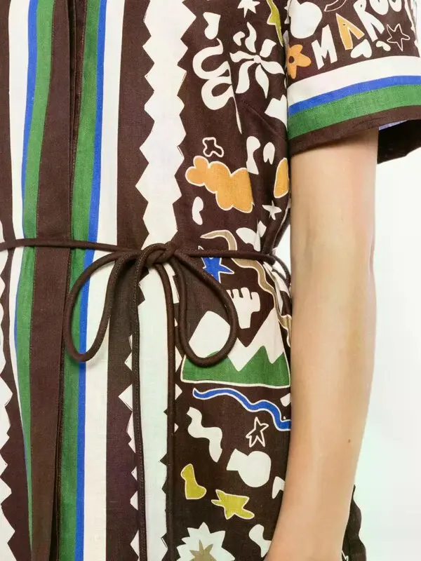 ALEMAIS Maroc Dress Printed Maxi Shirt Dress With Collar And Belt - Brown