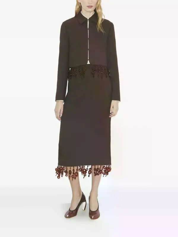 Tory Burch Embellished Crepe Midi Skirt - Brown