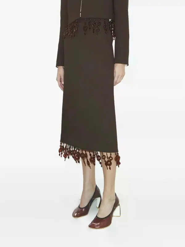 Tory Burch Embellished Crepe Midi Skirt - Brown