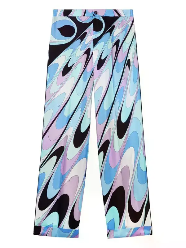 Emilio Pucci Onde-print Silk-twill Trousers - Blue
