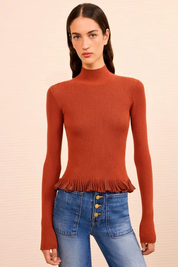 Ulla Johnson Yulia Ruffle Turtleneck Top