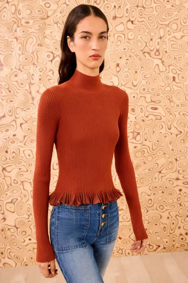 Ulla Johnson Yulia Ruffle Turtleneck Top
