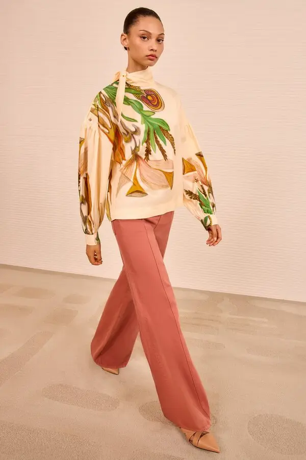 Ulla Johnson Floral Tie Neck Blouse - Inner Nature