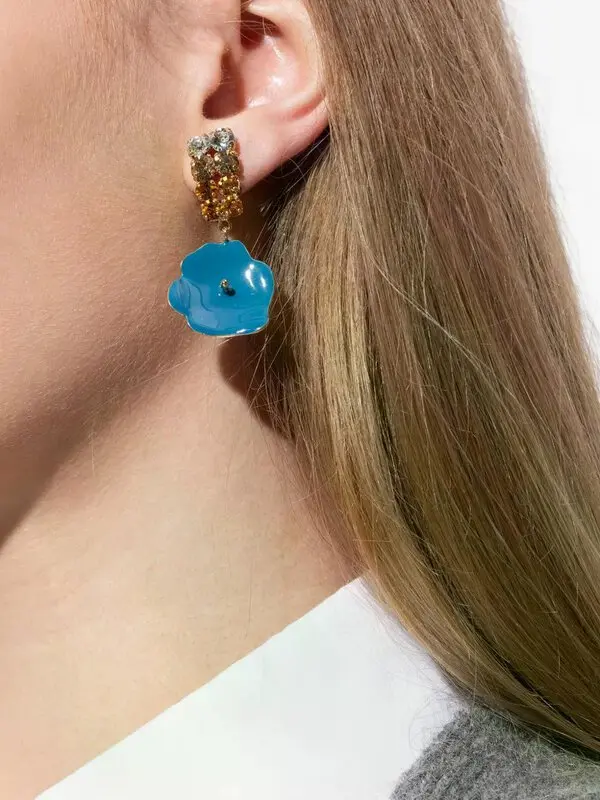 Marni Crystal-embellished Flower-motif Drop Earrings - Gold