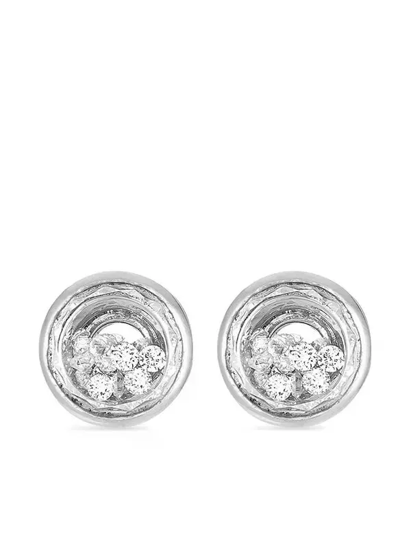 Moritz Glik 18k White Gold Diamond Circle Stud Earrings - Silver