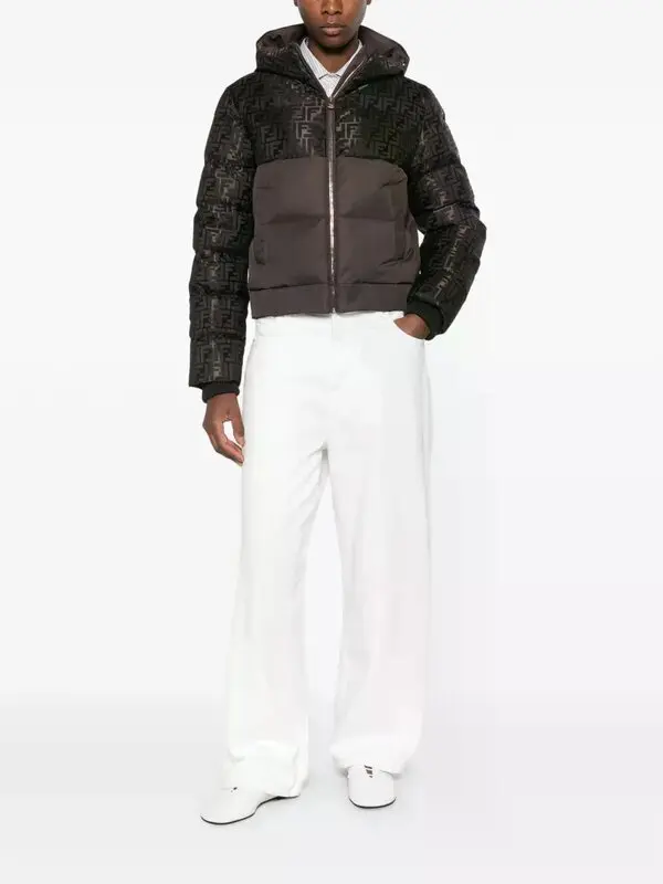 Fendi Ff Logo Hooded Puffer Jacket - Brown