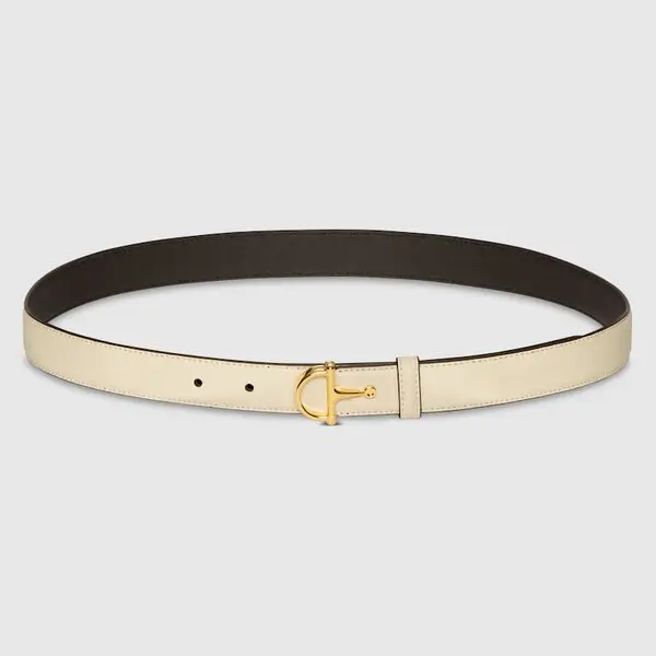Gucci Thin Belt With Half-horsebit Buckle - Beige