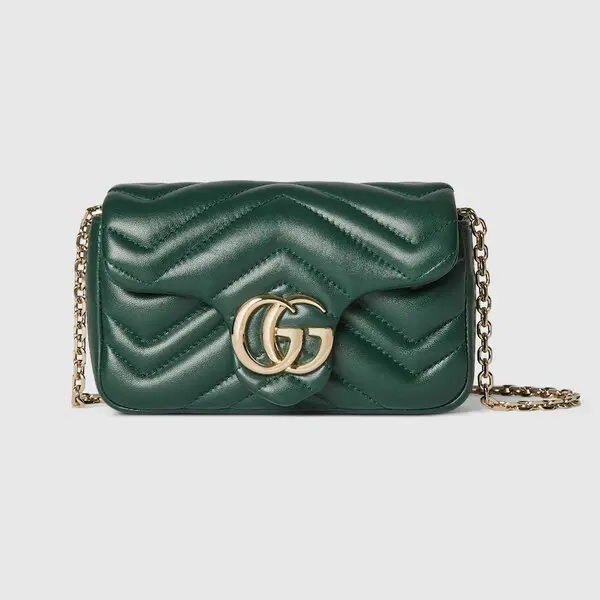 Gucci Gg Marmont Mini Shoulder Bag In Matelassé Chevron Leather - Green