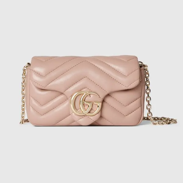 Gucci Gg Marmont Mini Shoulder Bag In Matelassé Chevron Leather - Beige