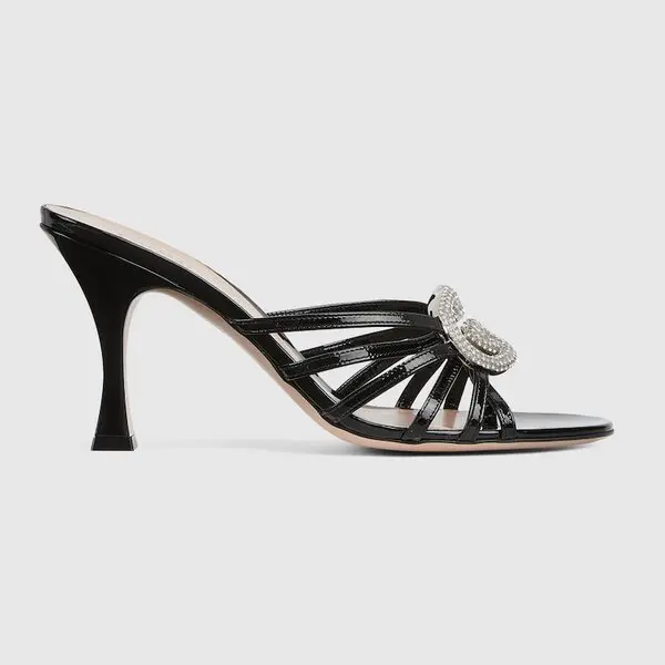 Gucci Crystal Interlocking G Leather Slide Sandal