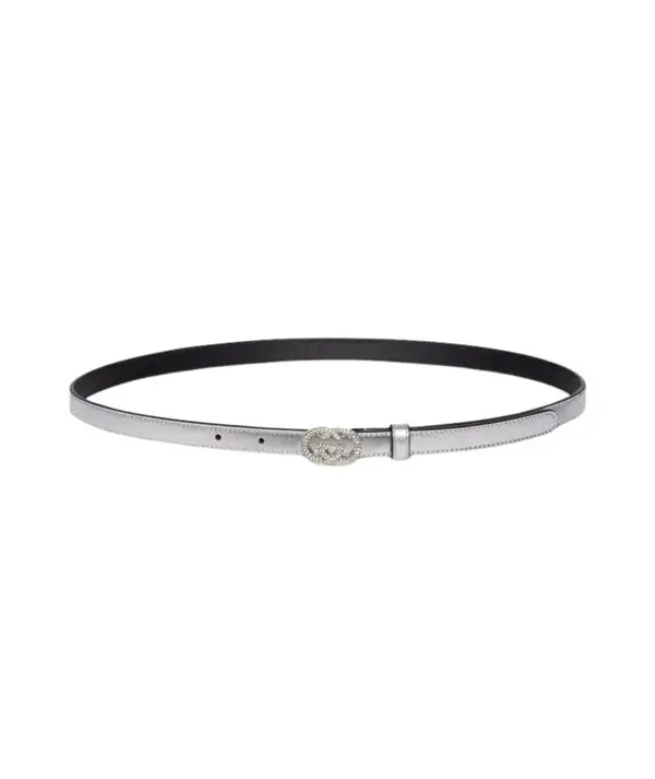 Gucci Thin Belt With Interlocking G Buckle - Silver
