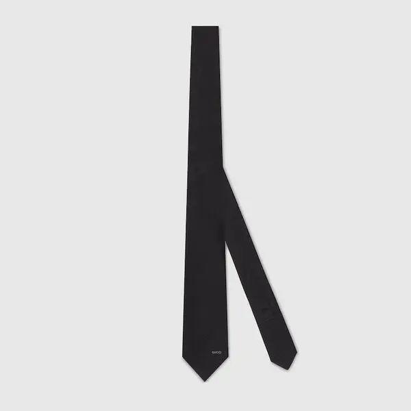 Gucci Horsebit Silk Jacquard Neck Tie - Black
