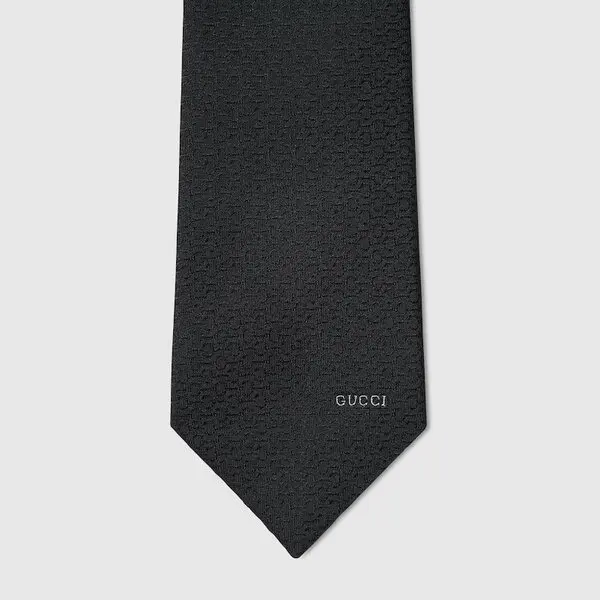 Gucci Horsebit Silk Jacquard Neck Tie - Black