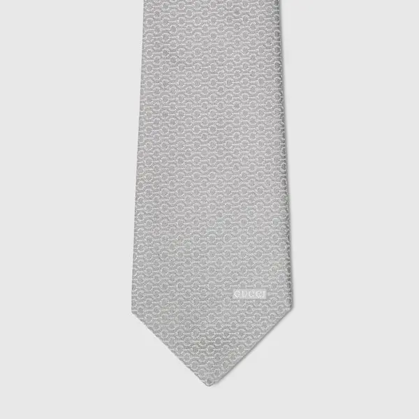 Gucci Horsebit Silk Jacquard Neck Tie - Grey